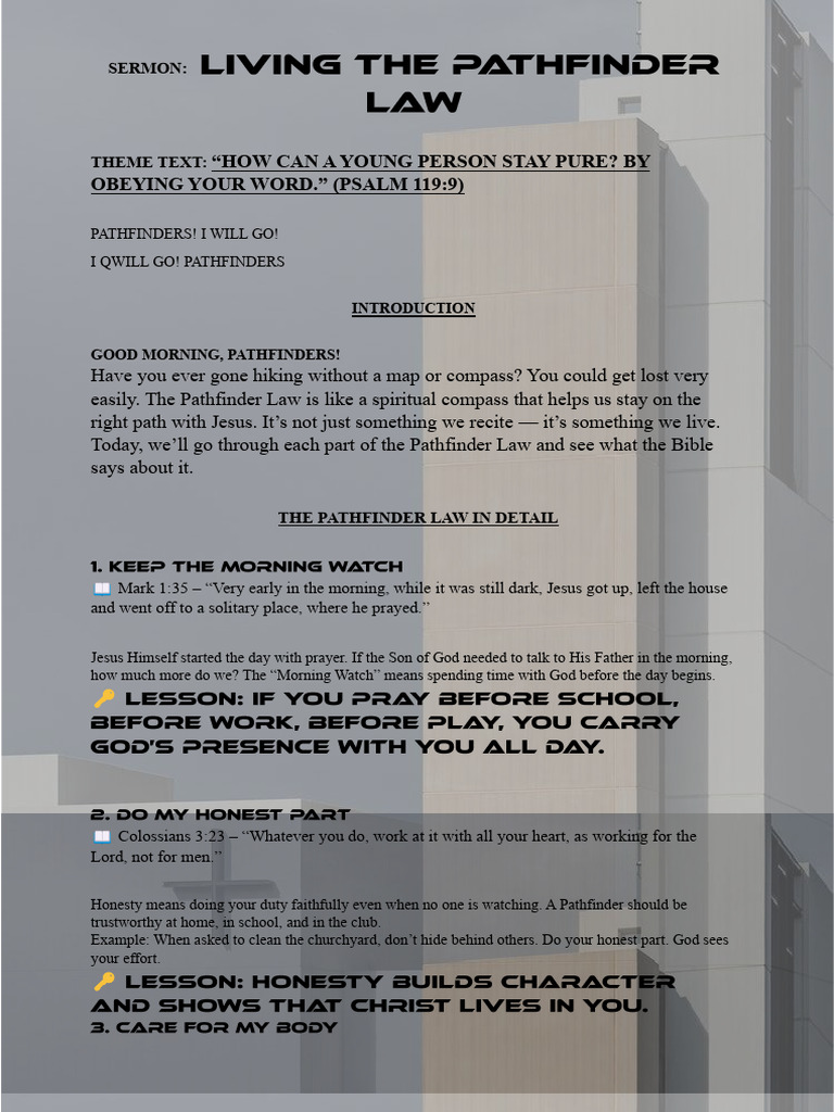 Living the Pathfinder Law Daily | PDF | Bible Content | Old Testament Books