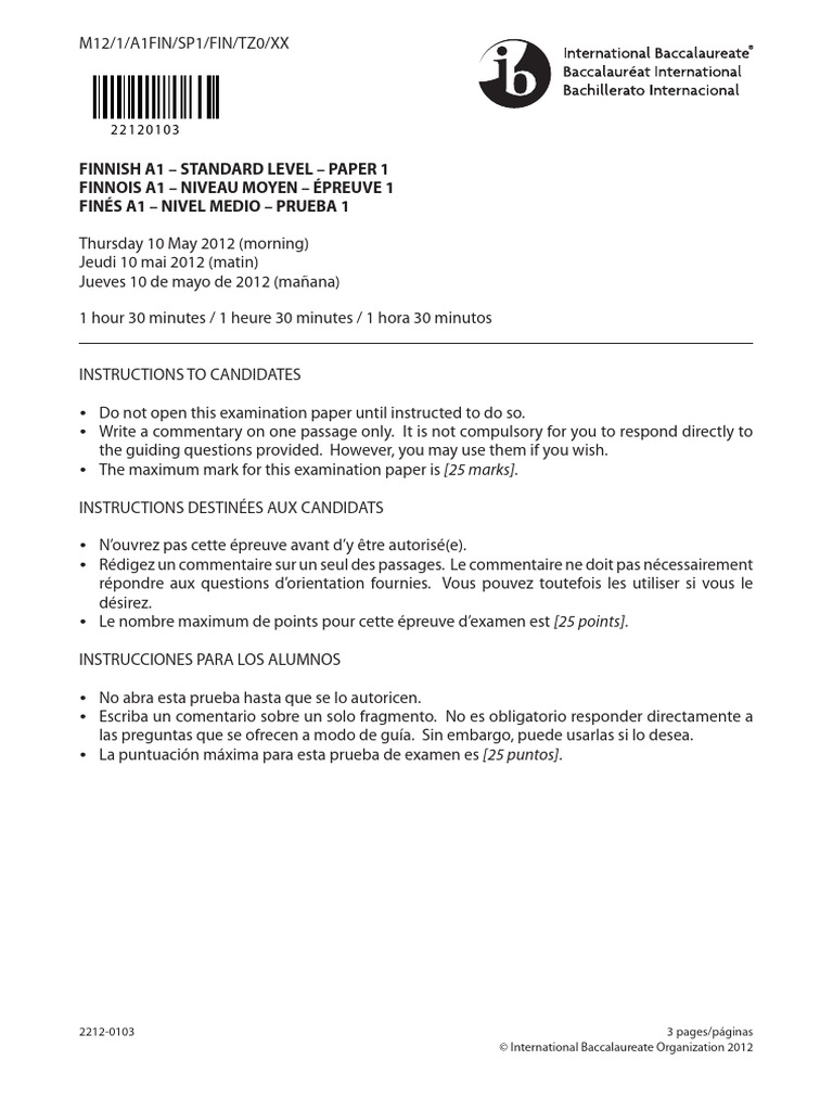 Finnish A1 Paper 1 SL | PDF