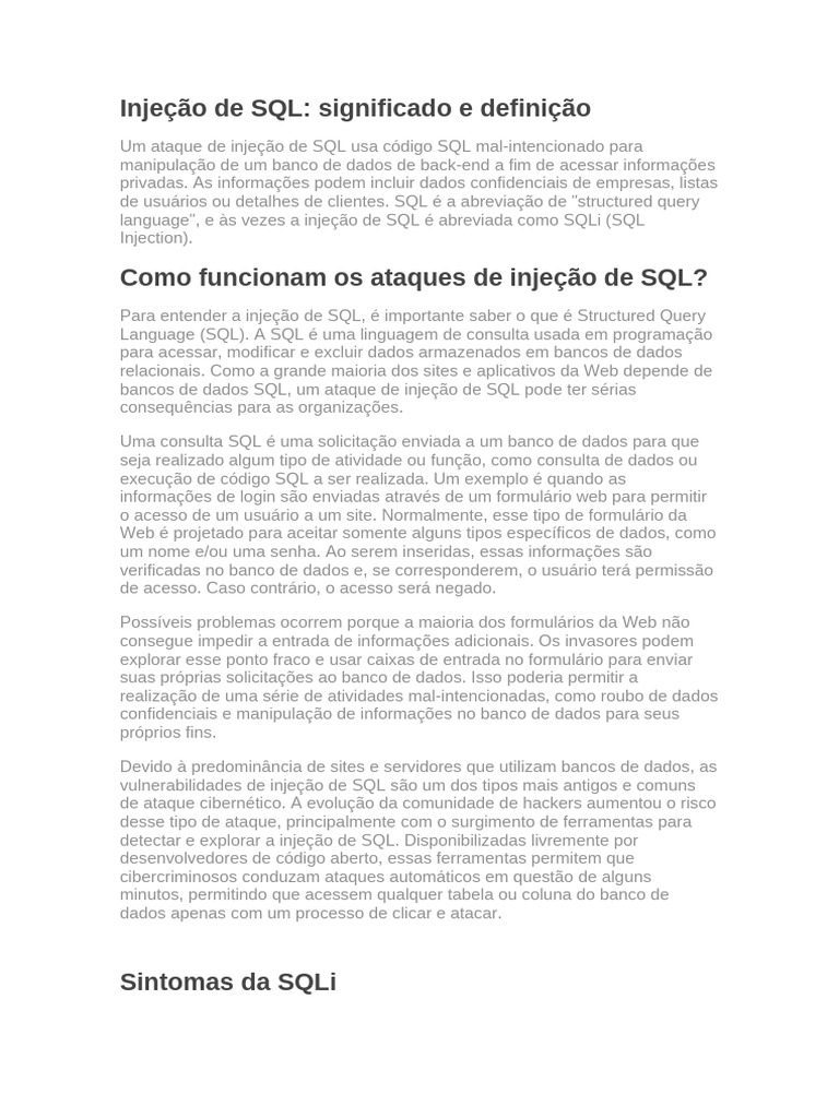 SQL Injection | PDF | SQL | Informática