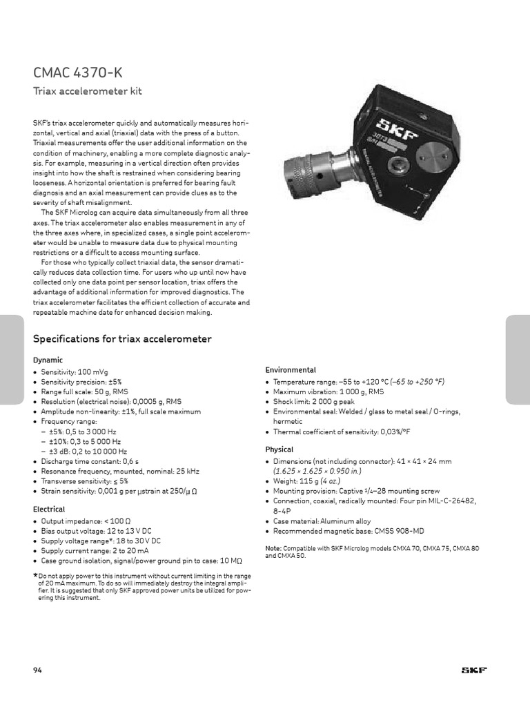 SKF Triax Accelerometer Kit CMAC 4370-K | PDF | Accelerometer | Hertz
