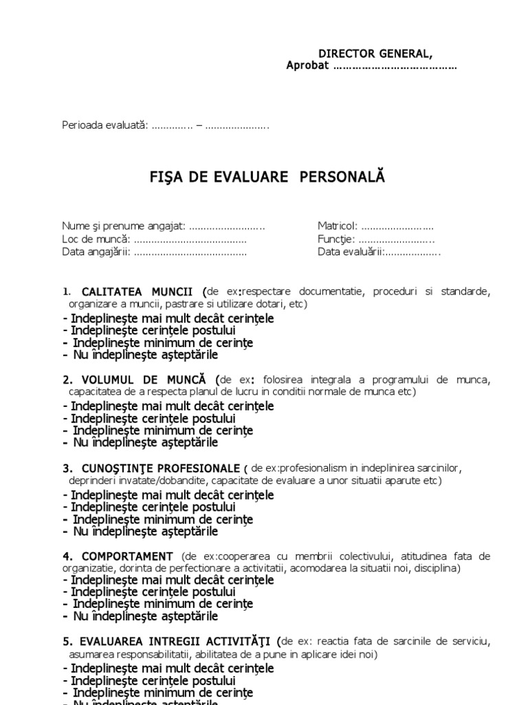 Fisa Evaluare Personal | PDF
