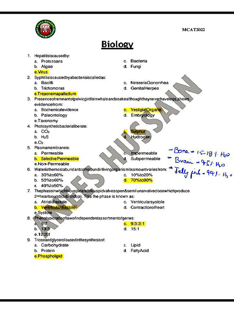 MDCAT Bio Past Paper Solution | PDF