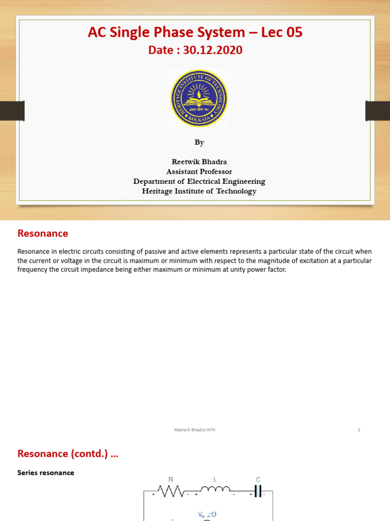 AC Single Phase System - Lec 5 - 30.12.20 | PDF | Electrical Impedance ...