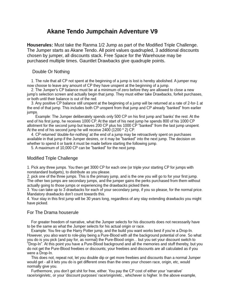 Akane Tendo Jumpchain Adventure V9 | PDF | Aslan