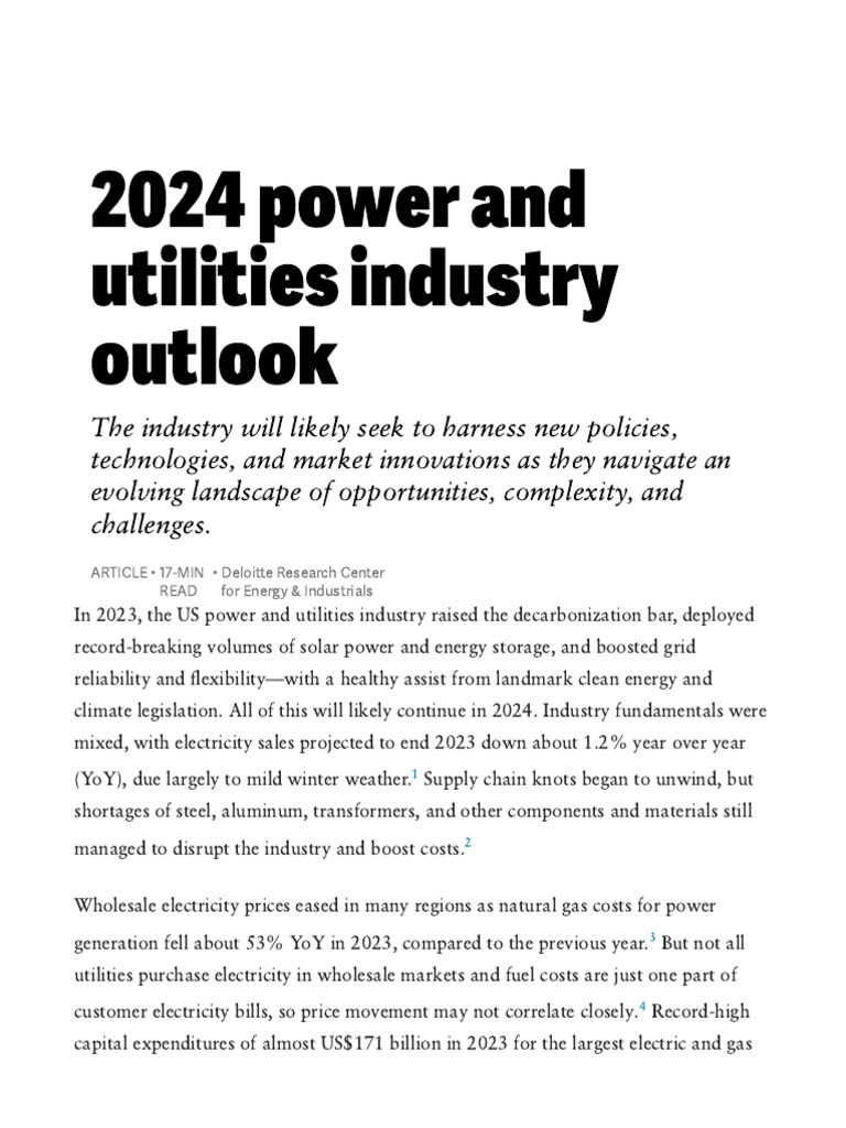 Deloitte Insights - 2024 Power and Utilities Industry Outlook | PDF ...