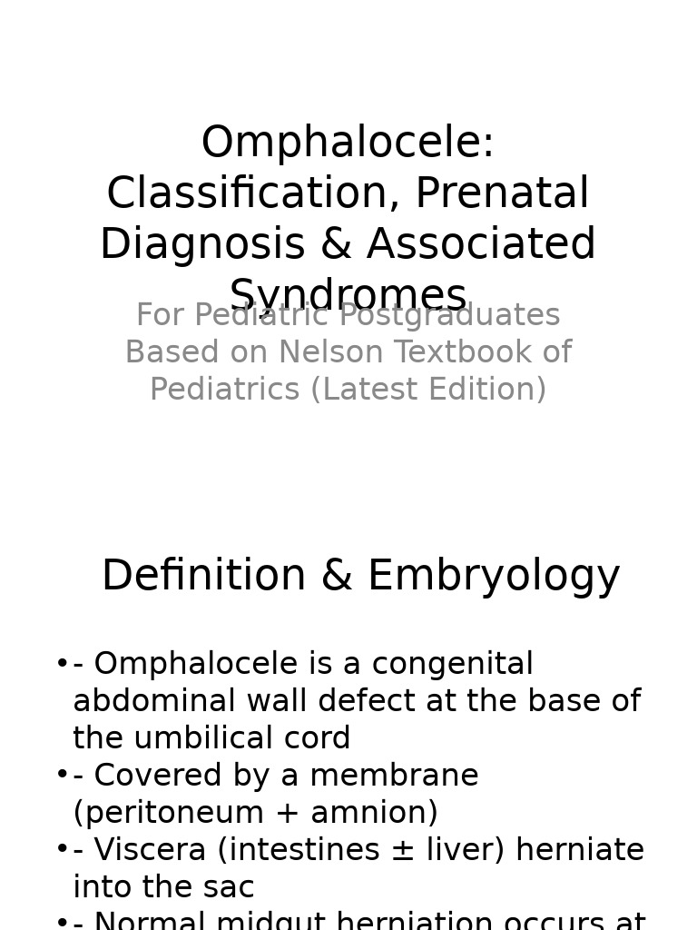 Omphalocele Presentation PG | PDF | Medical Specialties | Diseases And Disorders