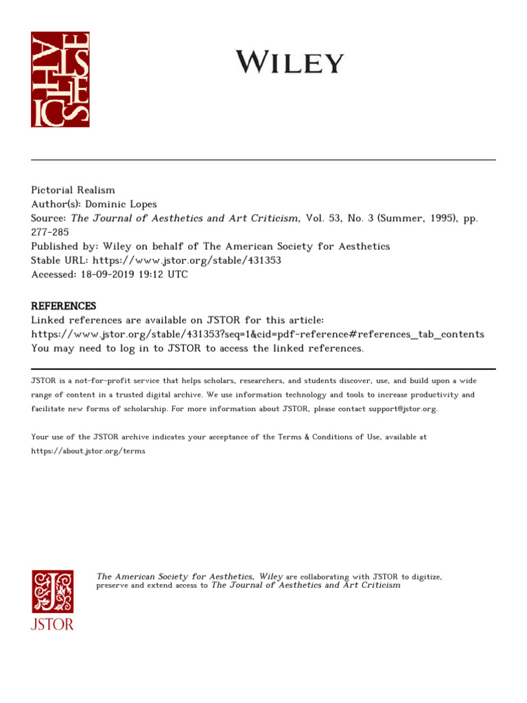 Lopes, Dominic McIver. Pictorial Realism | PDF | Realism (Arts) | Theory