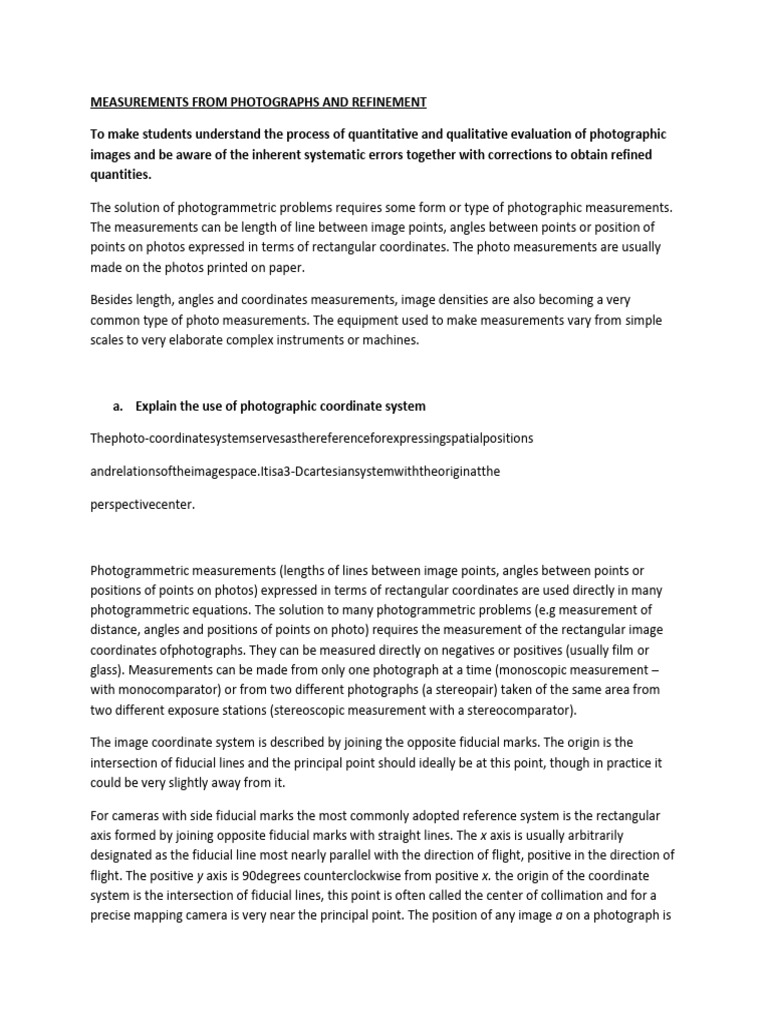 Photogrammetric Measurements and Corrections | PDF | Cartesian ...