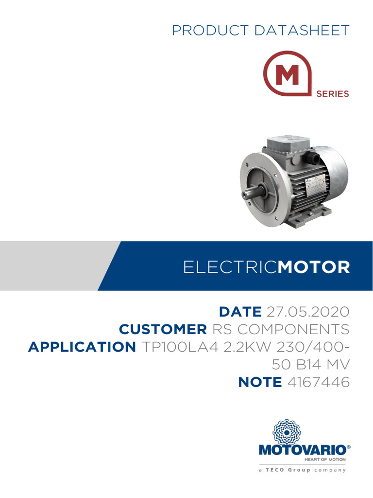 TP100LA4 Electric Motor Datasheet | PDF | Manufactured Goods | Electricity