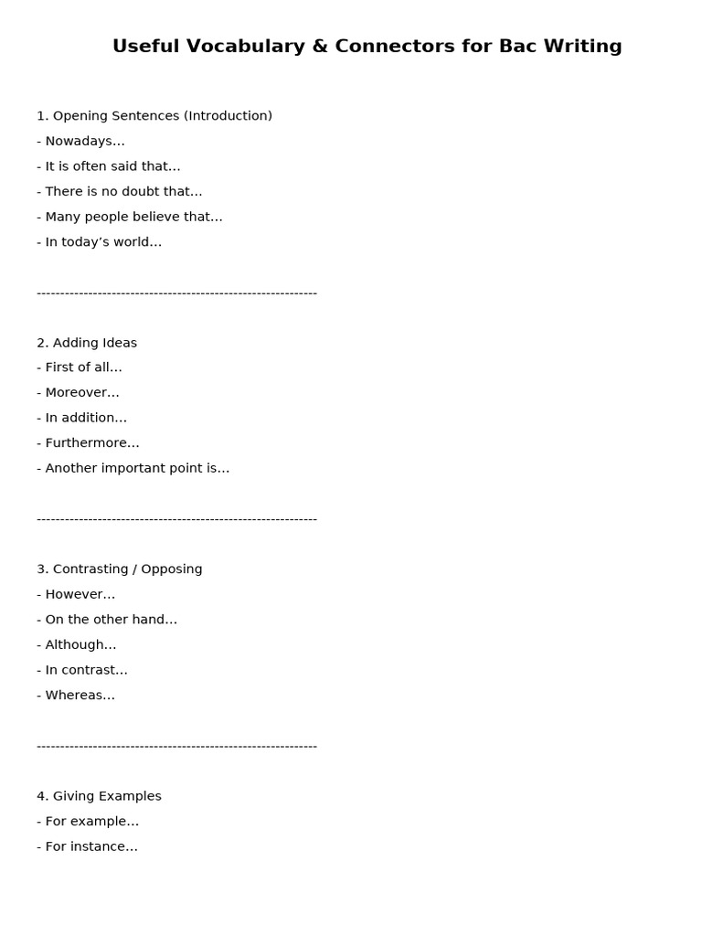 4-Bac Writing Vocabulary | PDF