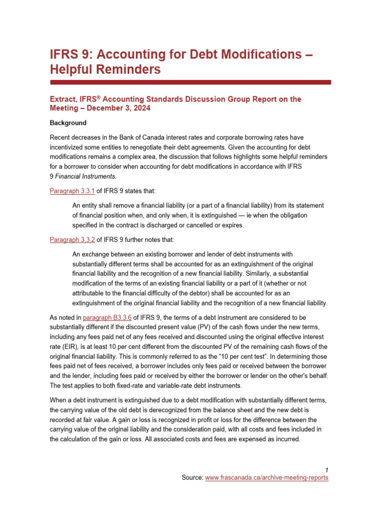 2024 12 03 IFRS 9 Accounting For Debt Modifications | PDF | Loans | Debt