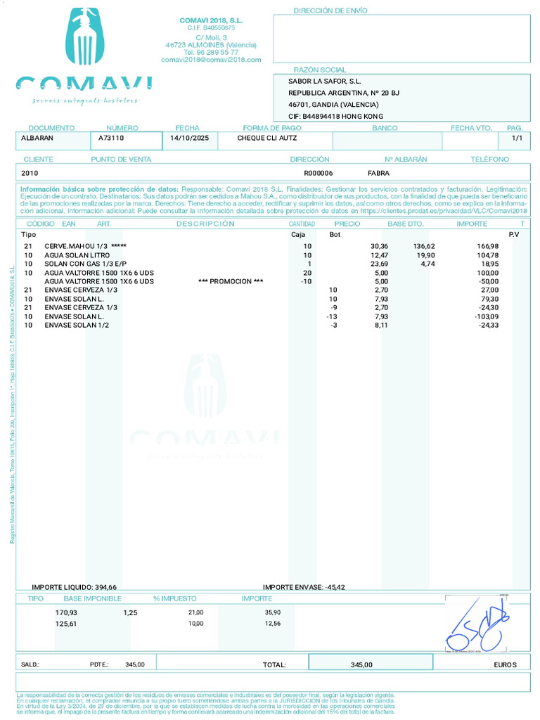 Invoice Summary for SABOR LA SAFOR | PDF