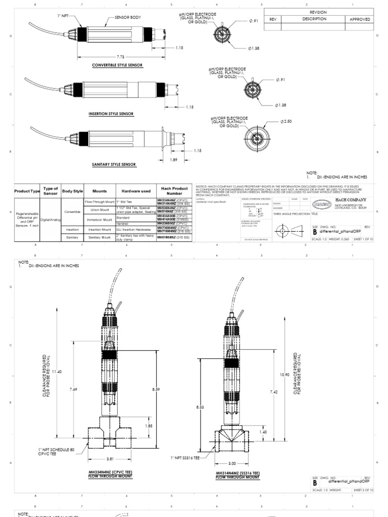 Online Differential PH and ORP Dimensional Drawings | PDF | Pipe (Fluid Conveyance) | Sensor