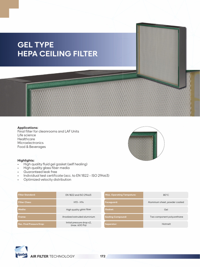 Gel Type HEPA Ceiling Filter | PDF | Chemical Equipment | Filtration