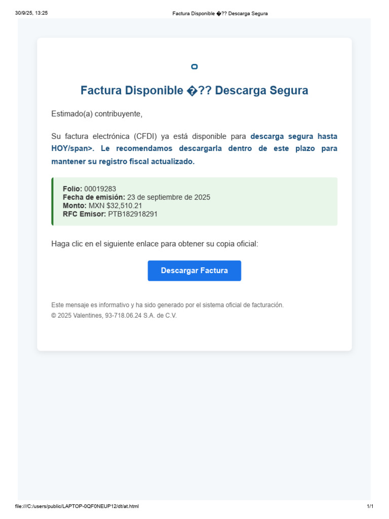 Factura Electrónica Disponible para Descarga | PDF