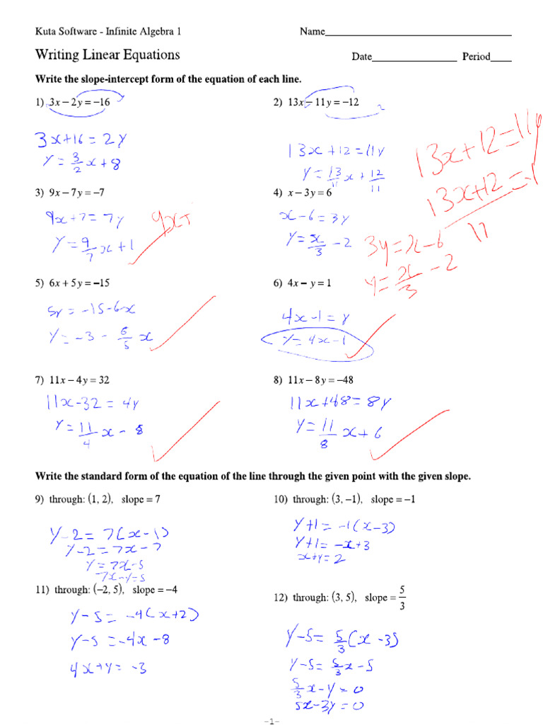 Writing Linear Equations in Several Forms Kuta | PDF
