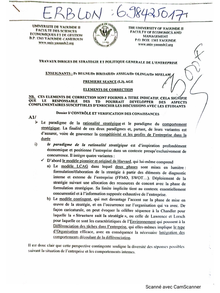 Corrigé TD Stratégie Erblon | PDF