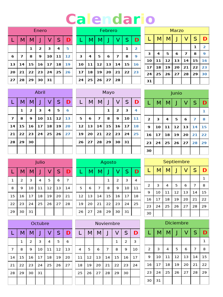 Calendario 2025 Completo Mensual | PDF