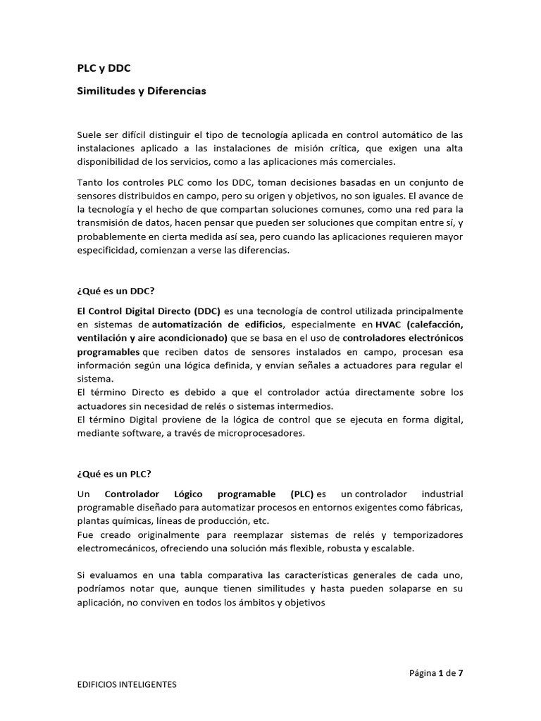Comparativa entre PLC y DDC | PDF | Controlador lógico programable | Scada