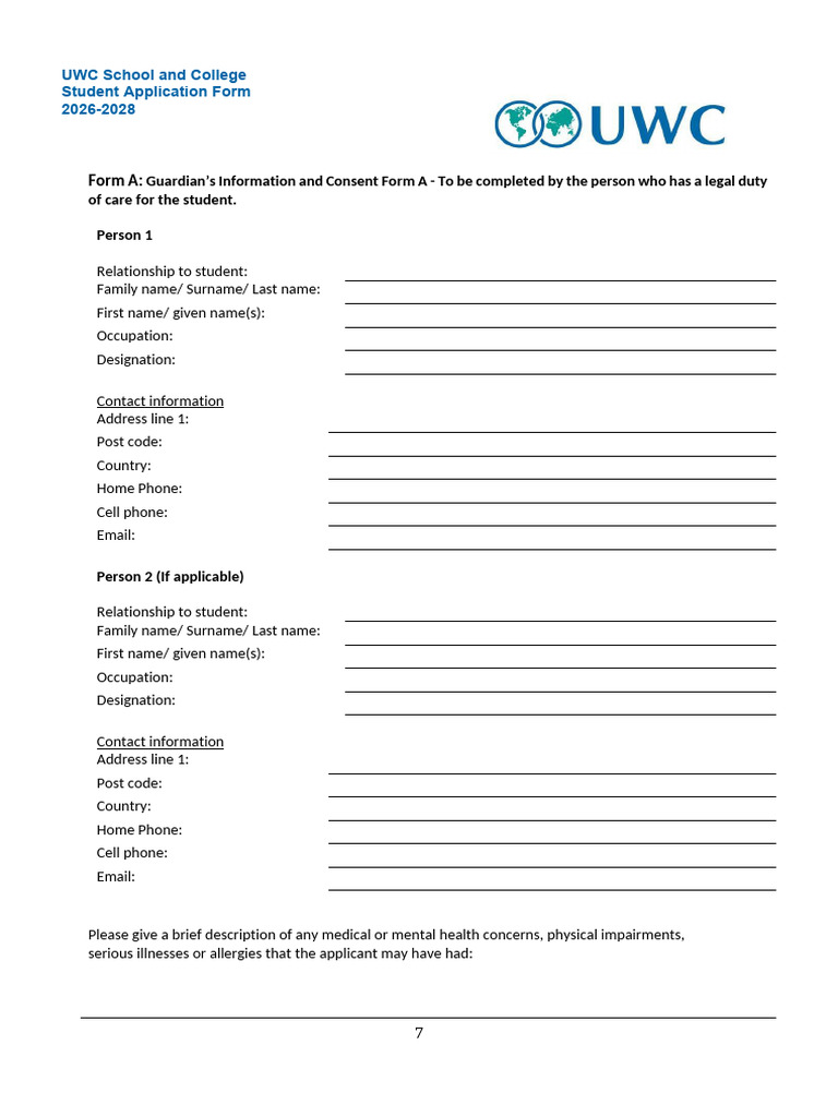 UWC Application Form | PDF