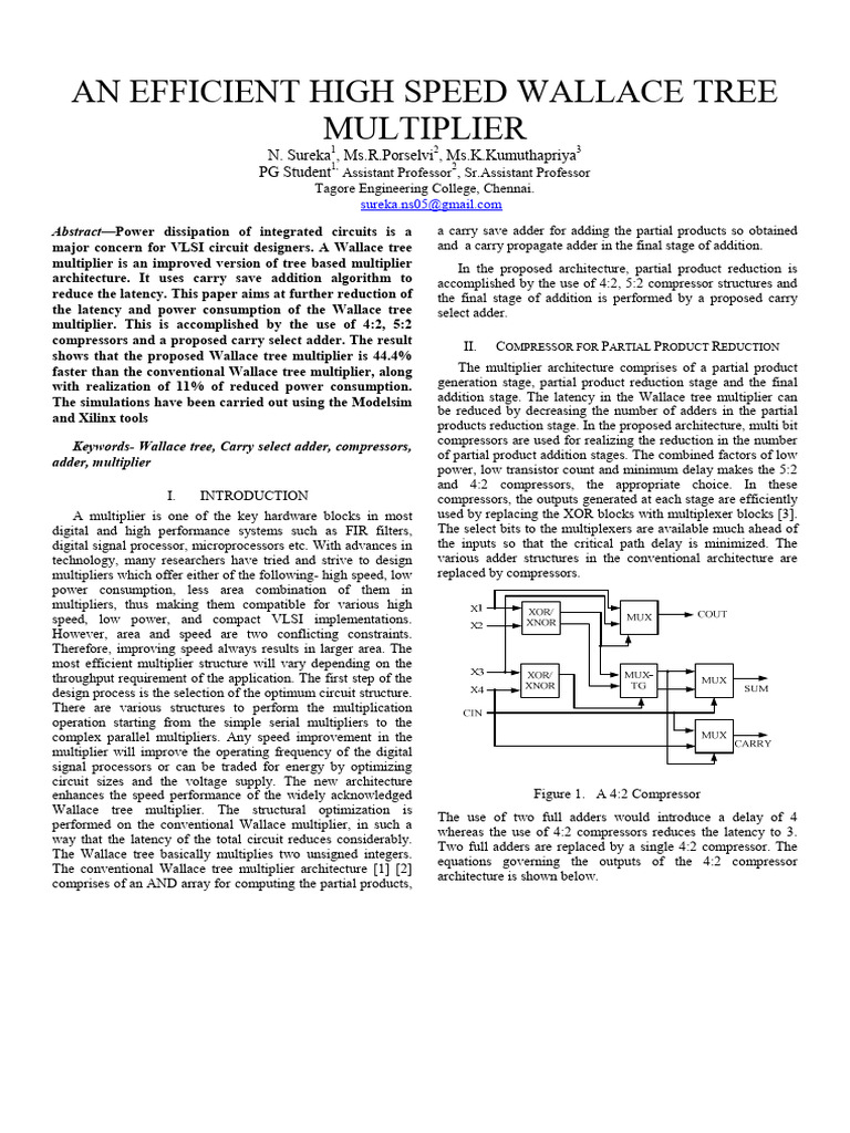 An Efficient High Speed Wallace Tree Multiplier | PDF | Electrical ...