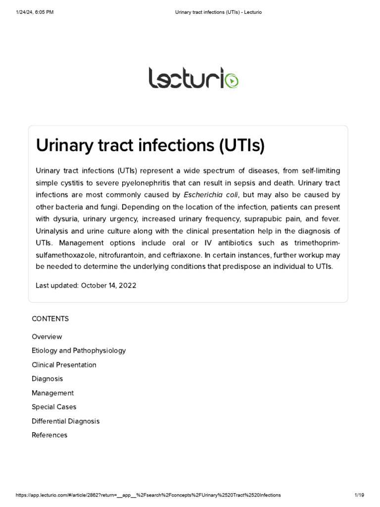 Urinary Tract Infections (UTIs) - Lecturio | PDF | Urinary Tract ...