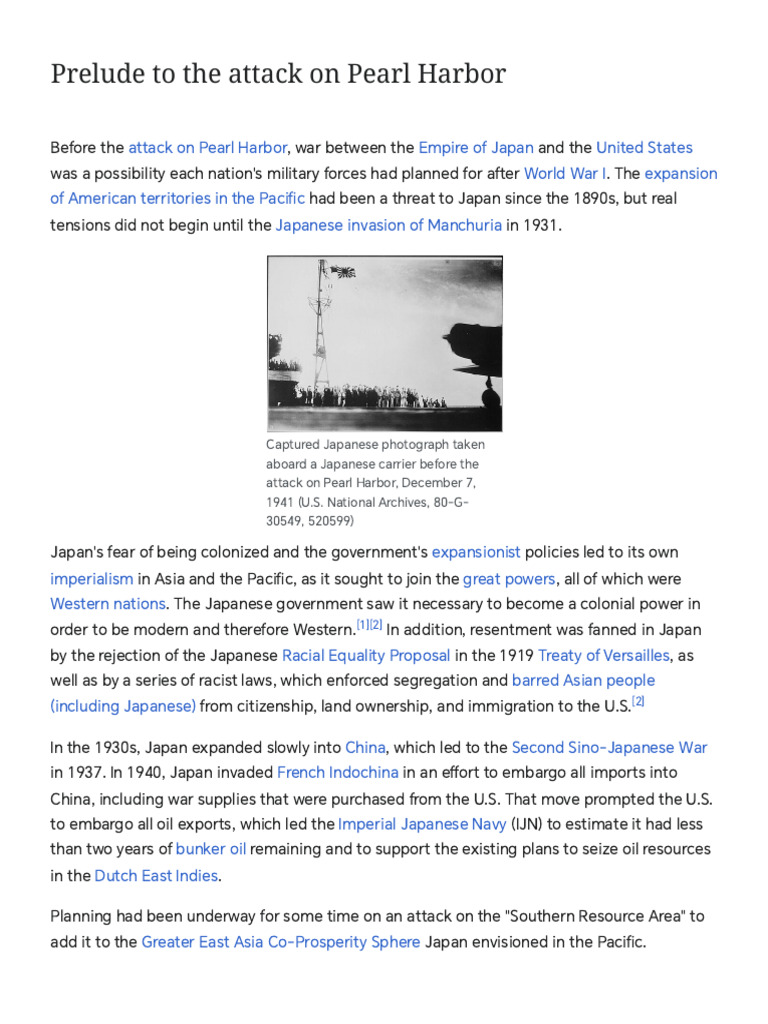 Prelude To The Attack On Pearl Harbor - Wikipedia | PDF | Attack On ...