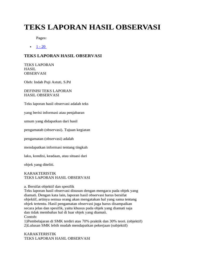 Uraian Teks Laporan Observasi SMK | PDF