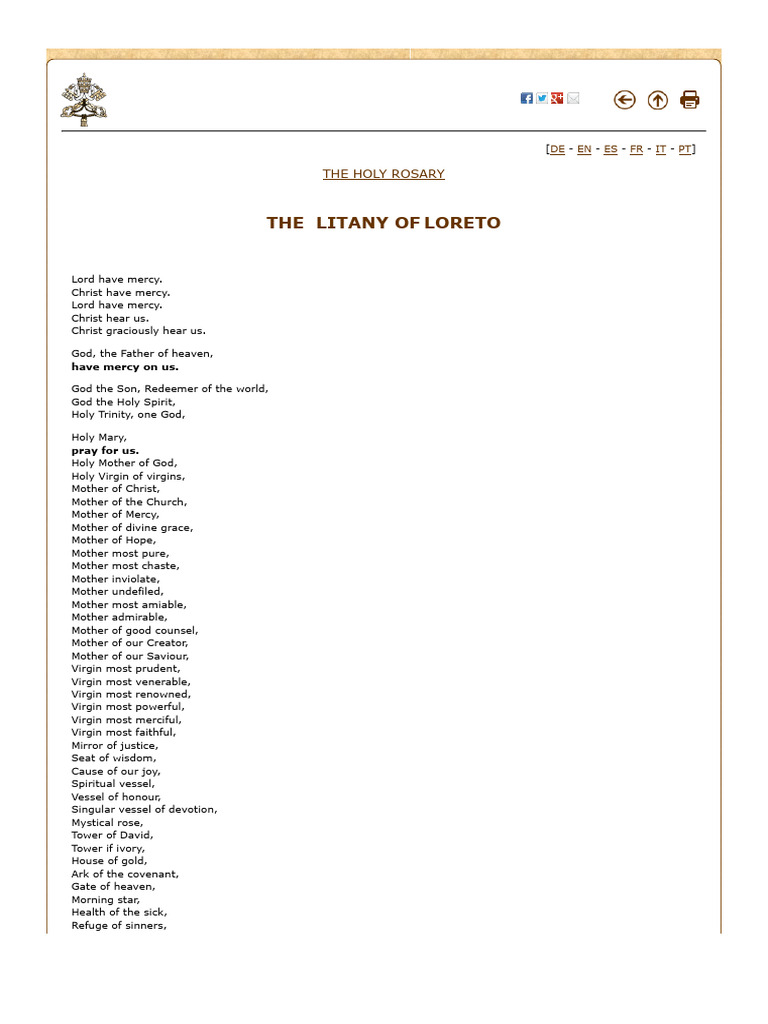 The Litany of Loreto - The Rosary | PDF