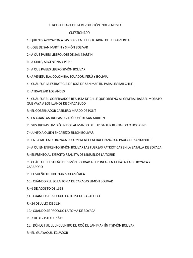 Tercera Etapa de la Revolución Independista | PDF