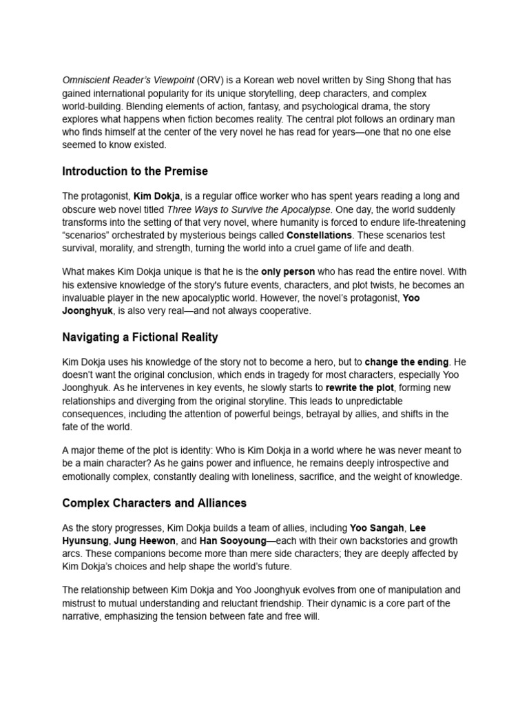 Omniscient Reader's Viewpoint Analysis | PDF | Narration | Storytelling
