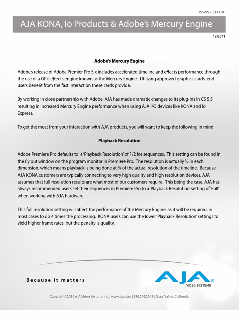 AJA and Adobe Mercury Engine | Download Free PDF | Data Compression ...