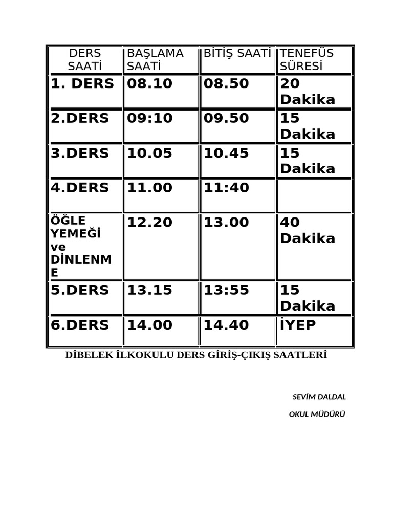 Ders Ve Tenefüs Saatleri | PDF