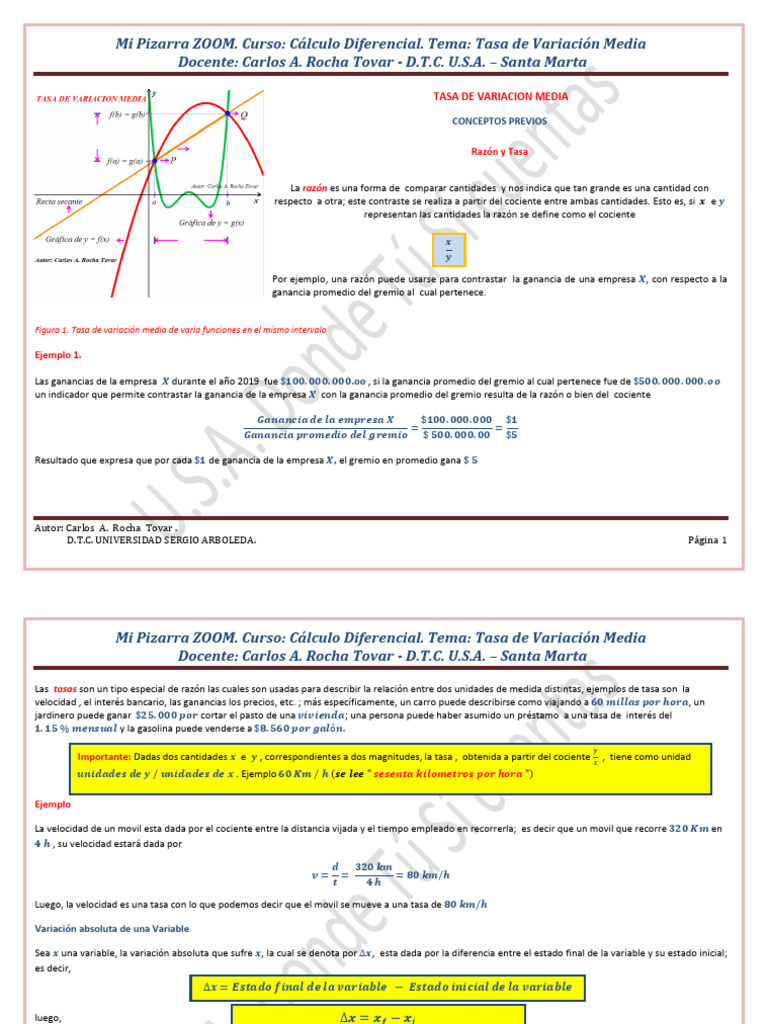 Tasa de Variacion Media | PDF | Calculo diferencial | Matemáticas