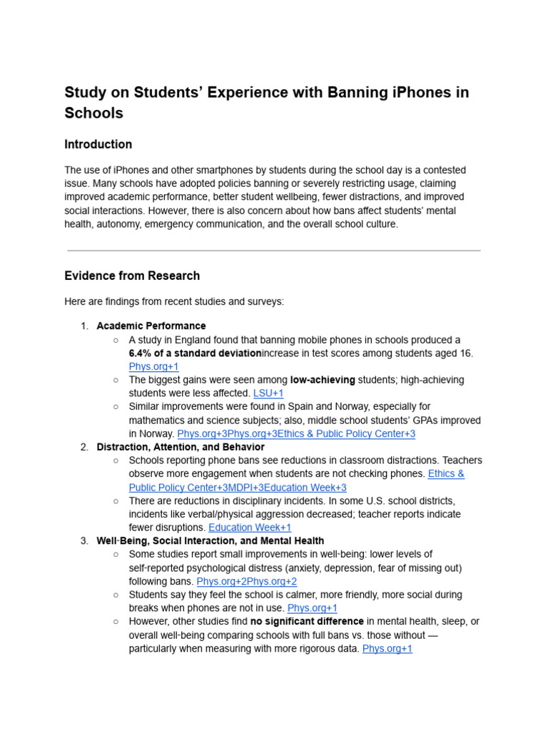 Research On Schools Banning Phones | PDF | Cyberbullying | Anxiety