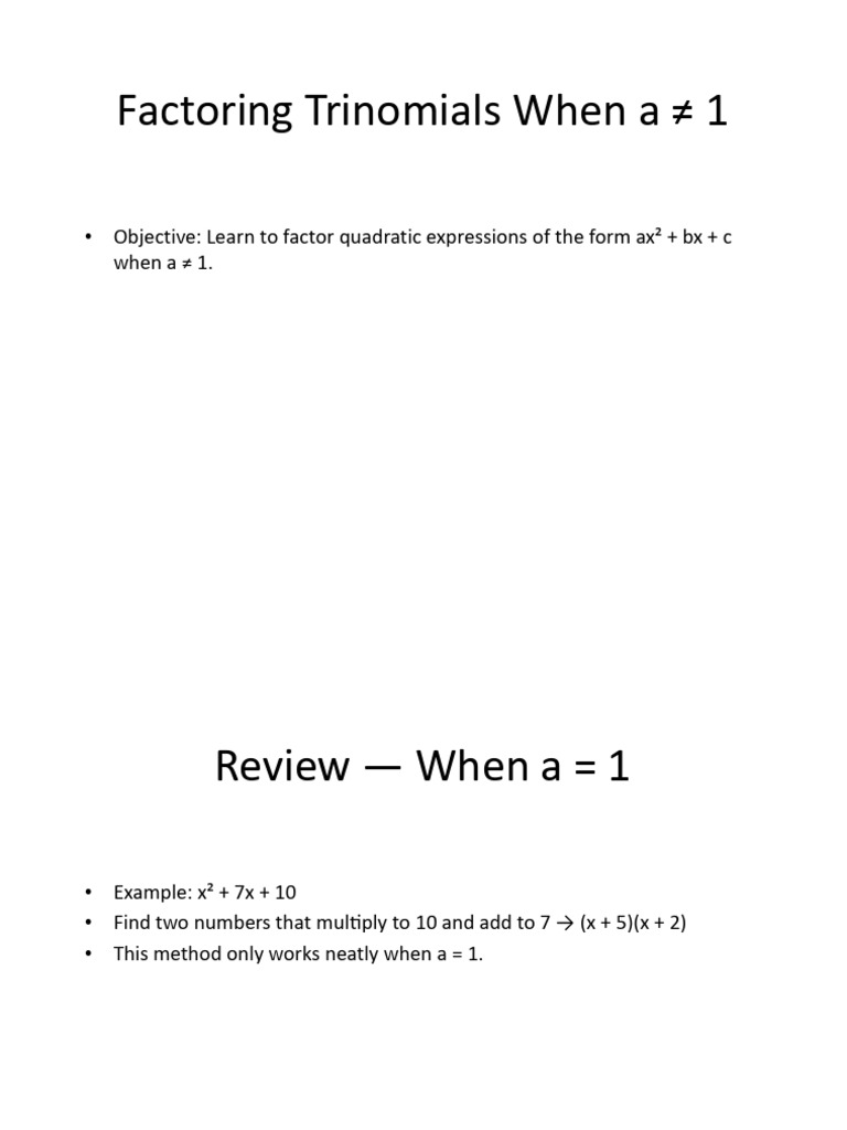 Factoring Polynomials - Trinomial When A Deosnt Equal To 1 | PDF