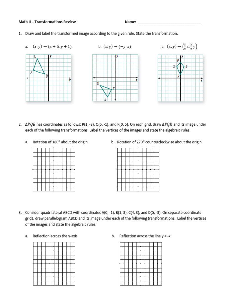 Transformations Review 2022 Edit | PDF | Cartesian Coordinate System ...