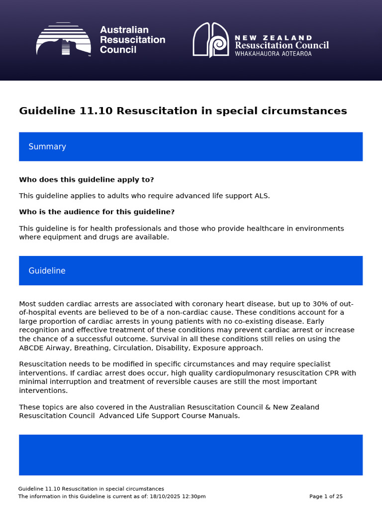 Resuscitation Guidelines for Special Cases | PDF | Cardiac Arrest ...
