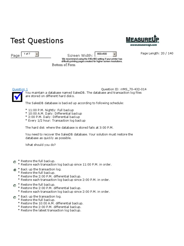 70-432 Questions Measureup | PDF | Microsoft Sql Server | Database Index