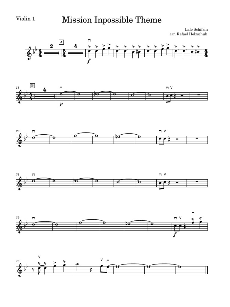 Partitura de "Mission Impossible" para Violín | PDF