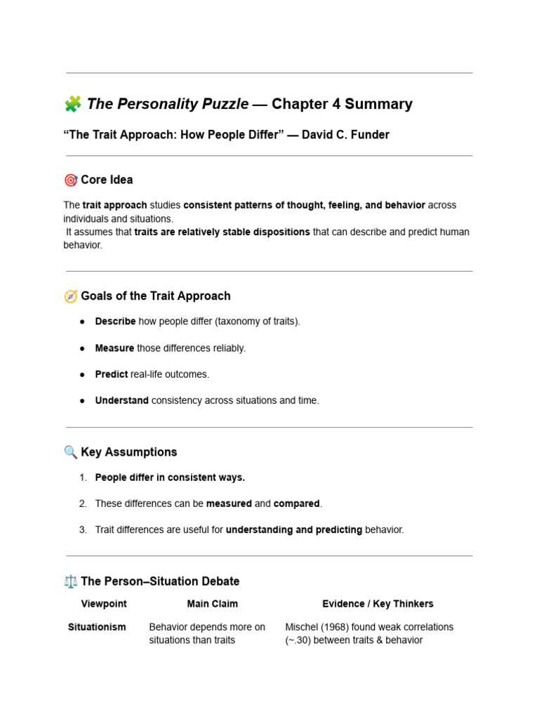 The Personality Puzzle — Chapter 4 Summary | PDF | Behavioural Sciences ...
