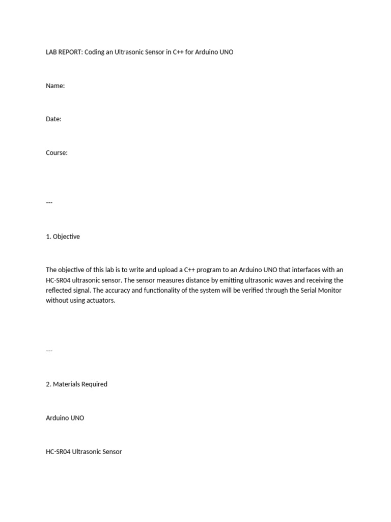 LAB REPORT - 001 - Ultrasonic Sensor | PDF | Arduino | Ultrasound