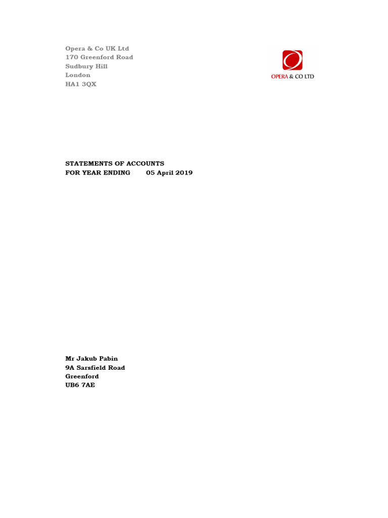 Opera & Co UK Ltd 2019 Financial Summary | PDF | Taxes | Expense