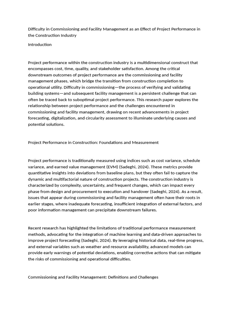 Difficulty in Commissioning and Facility Management As An Effect of ...