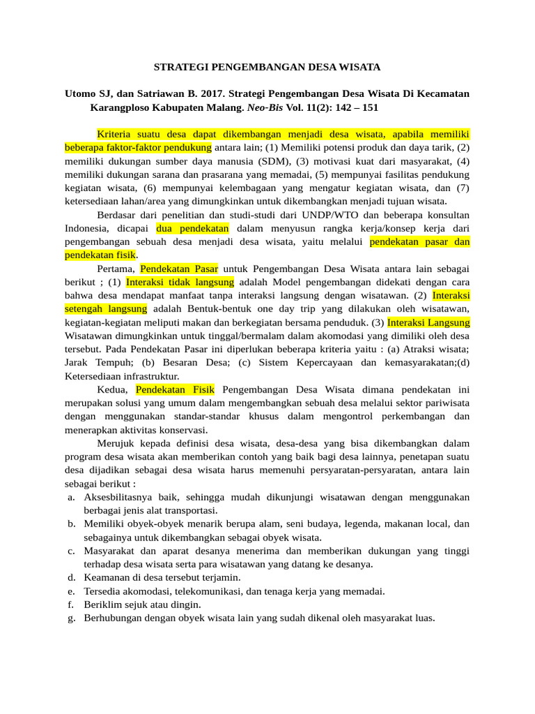 Model Strategi Pengembangan Desa Wisata | PDF
