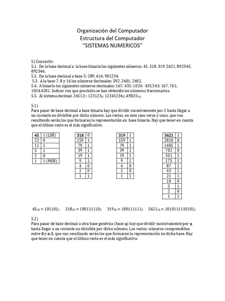 Conversiones de Sistemas Numéricos y Operaciones | PDF | Matemática ...