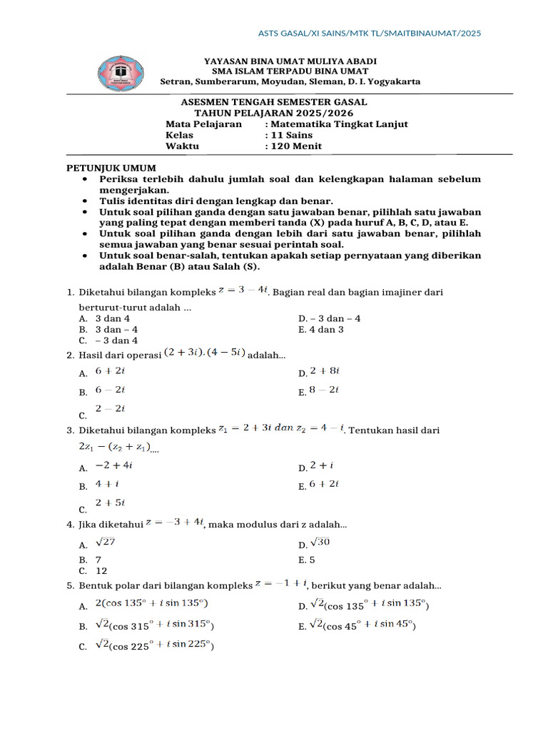 Math TL XI Sains | PDF