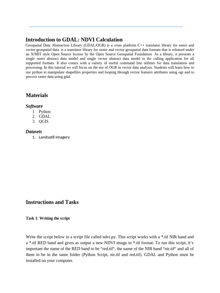 Practical 5 Calculating NDVI Using Python and Gdal | PDF