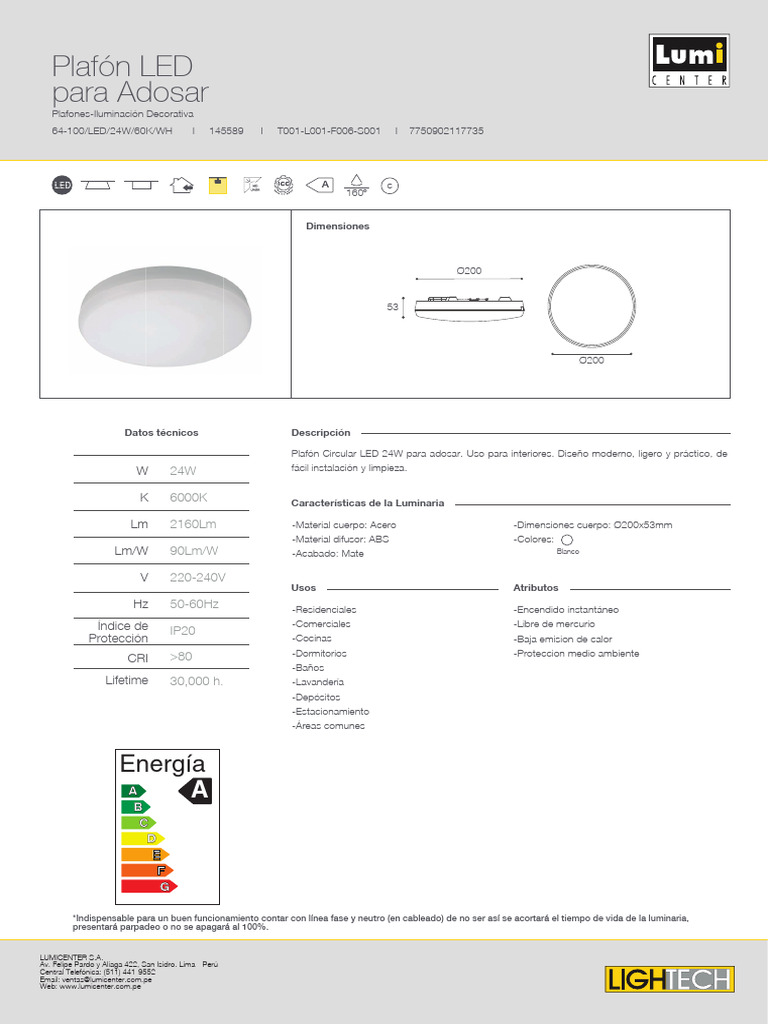 Plafón LED para Adosar: Energía | PDF | Componentes eléctricos | Equipo ...