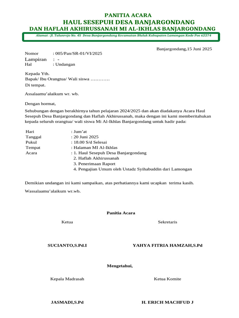 Undangan Haul Dan Akhirussanah | PDF